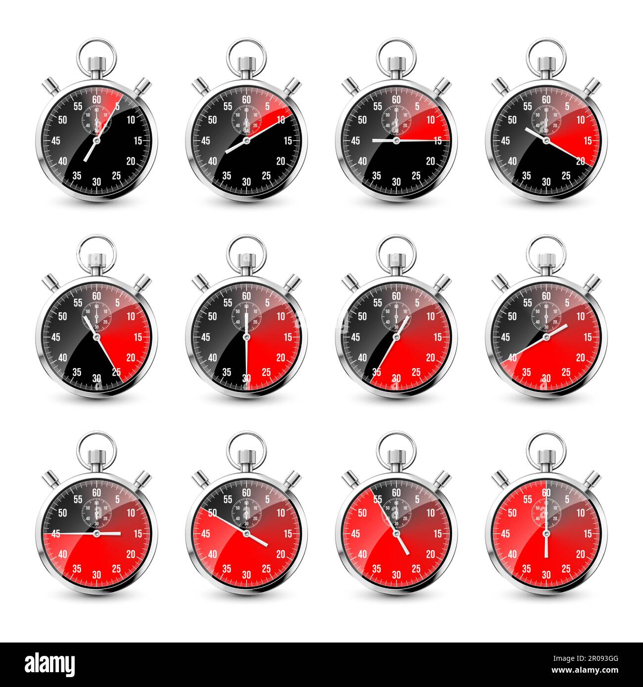 Realistic classic stopwatch. Shiny metal chronometer, time counter with ...