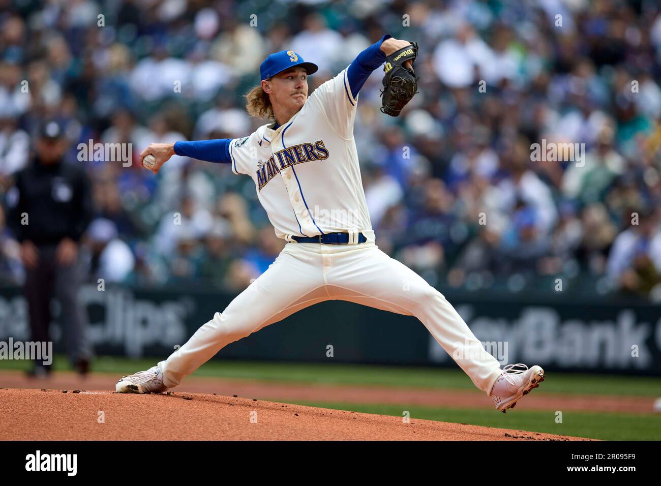 Seattle Mariners starting pitcher Bryce Miller throws against the ...