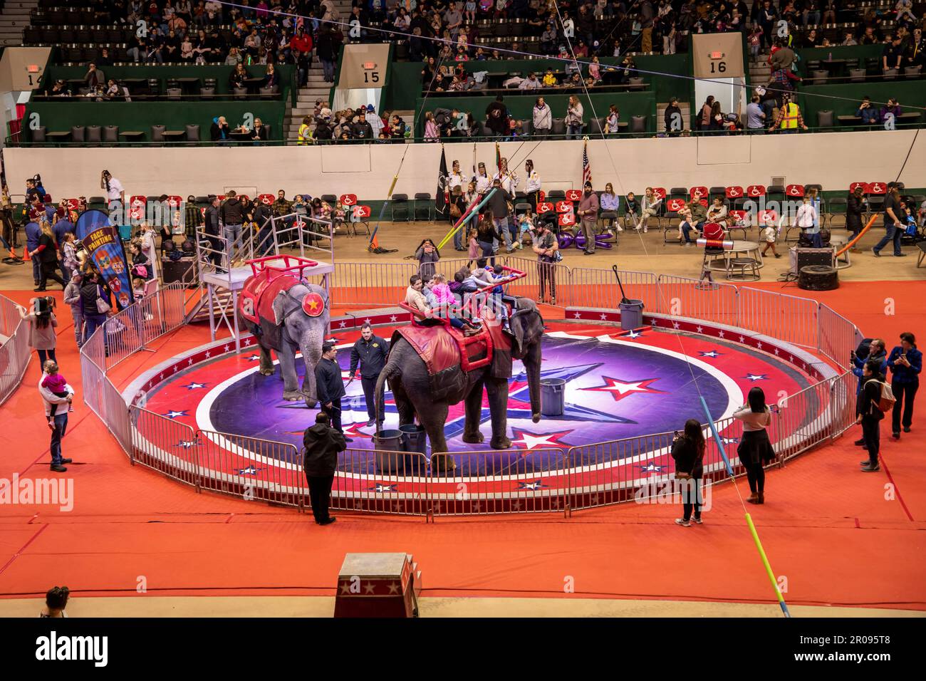 Falcon Heights, Minnesota. Children riding on the elephants at the ...