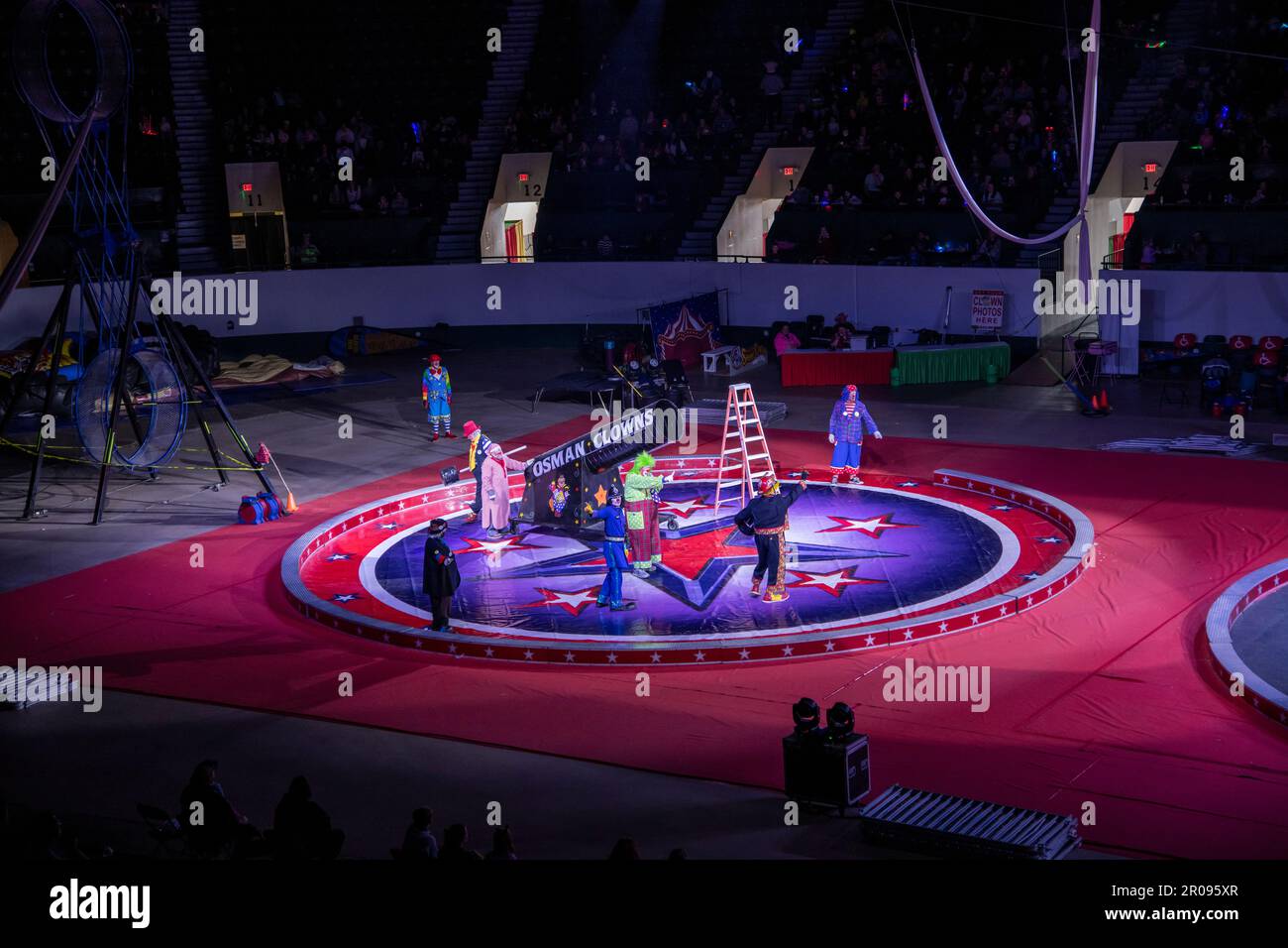 Falcon Heights, Minnesota. Clowns performing their act at the circus ...