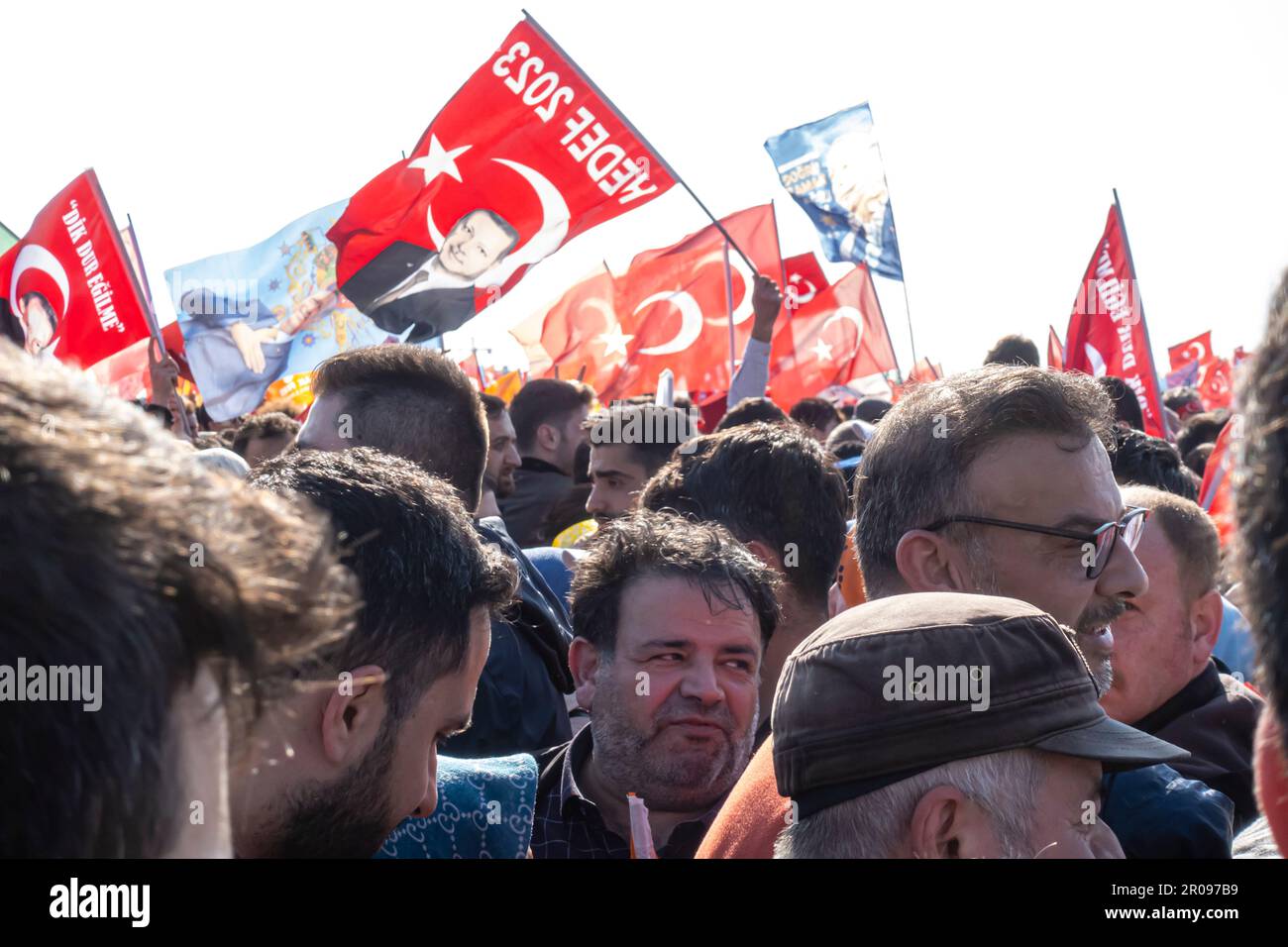 Turkey elections. Erdogan rally in Istanbul. Crowd gathered to support ...