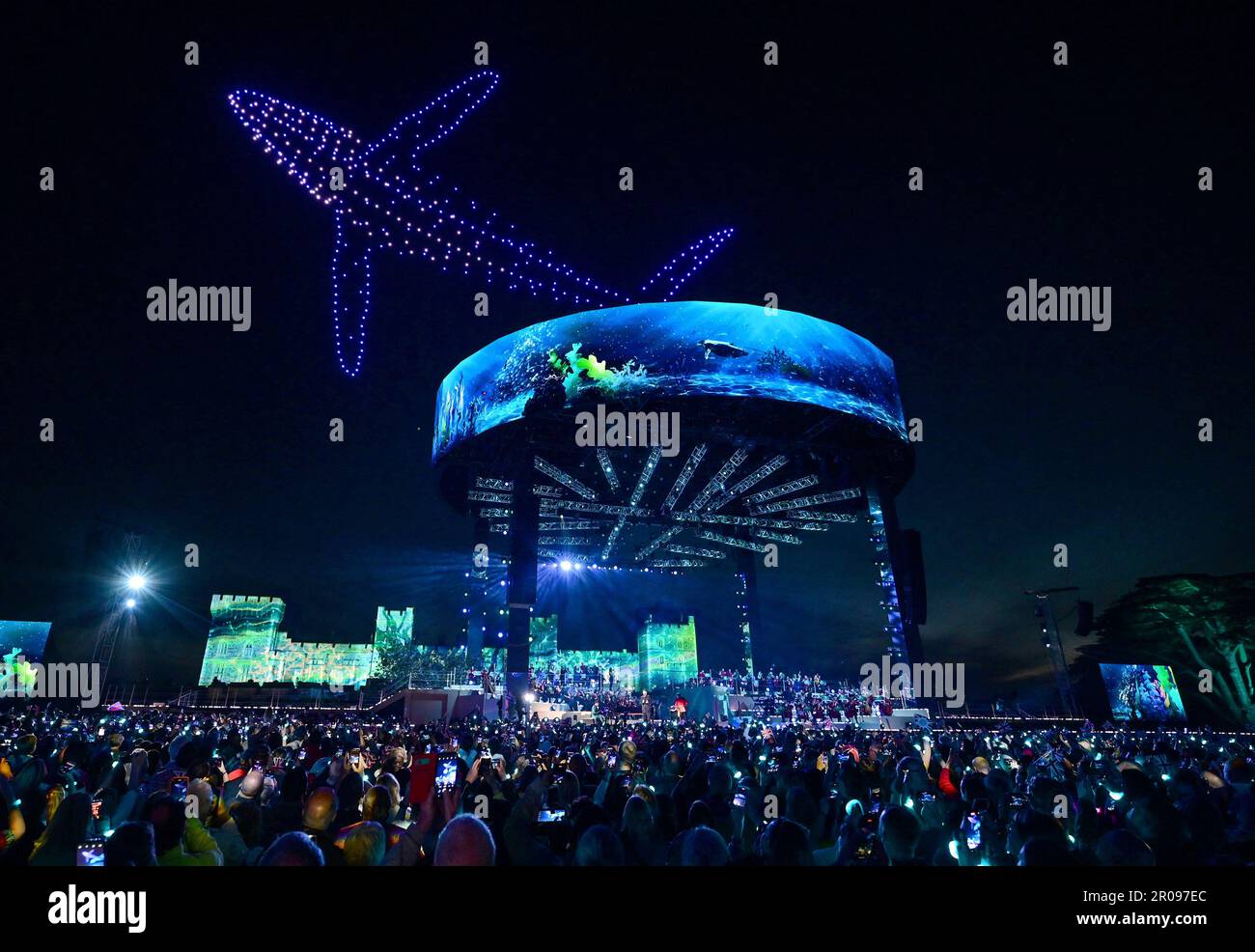 A general view showing a drone light show during the concert at Windsor ...