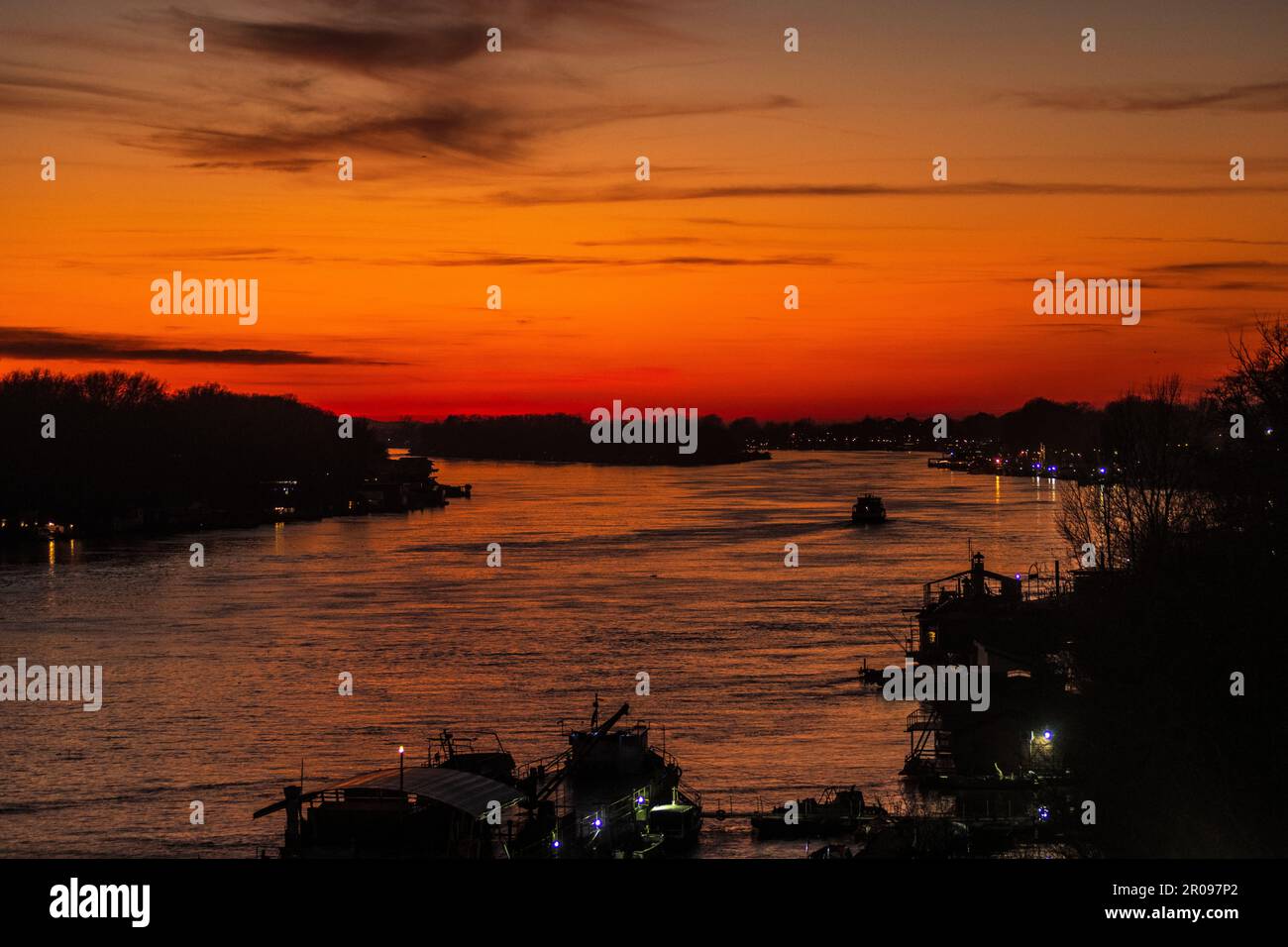 Sunset in Belgrade over the Danube River , Serbia Stock Photo - Alamy