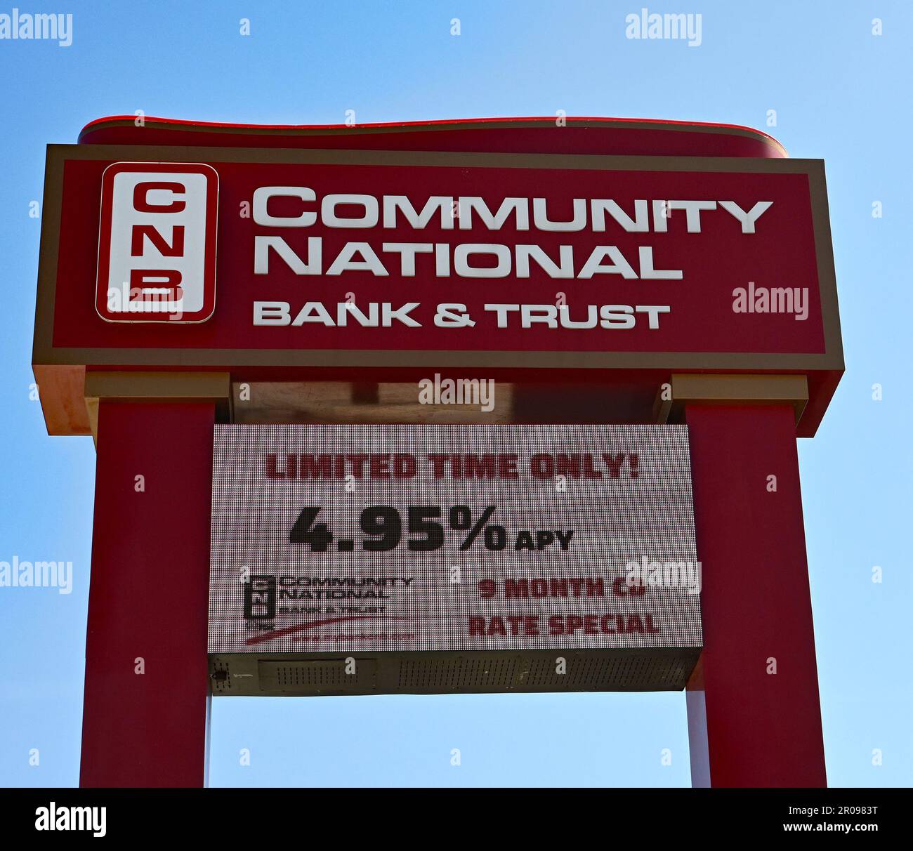 EMPORIA, KANSAS - MAY 6, 2023 Community Bank and Trust sign showing the ...