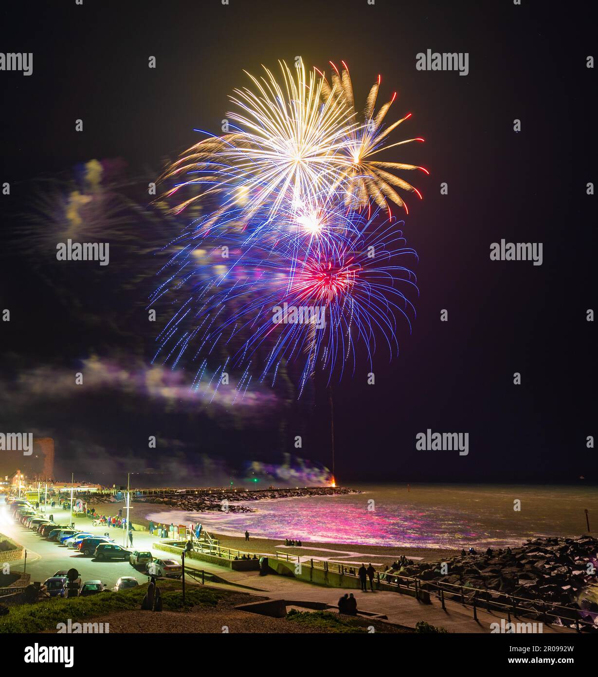 West Bay, Dorset, UK. 7th May 2023. A spectacular fireworks display at ...