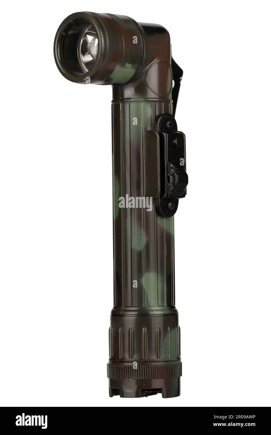 military flashlight isolated on white background Stock Photo - Alamy