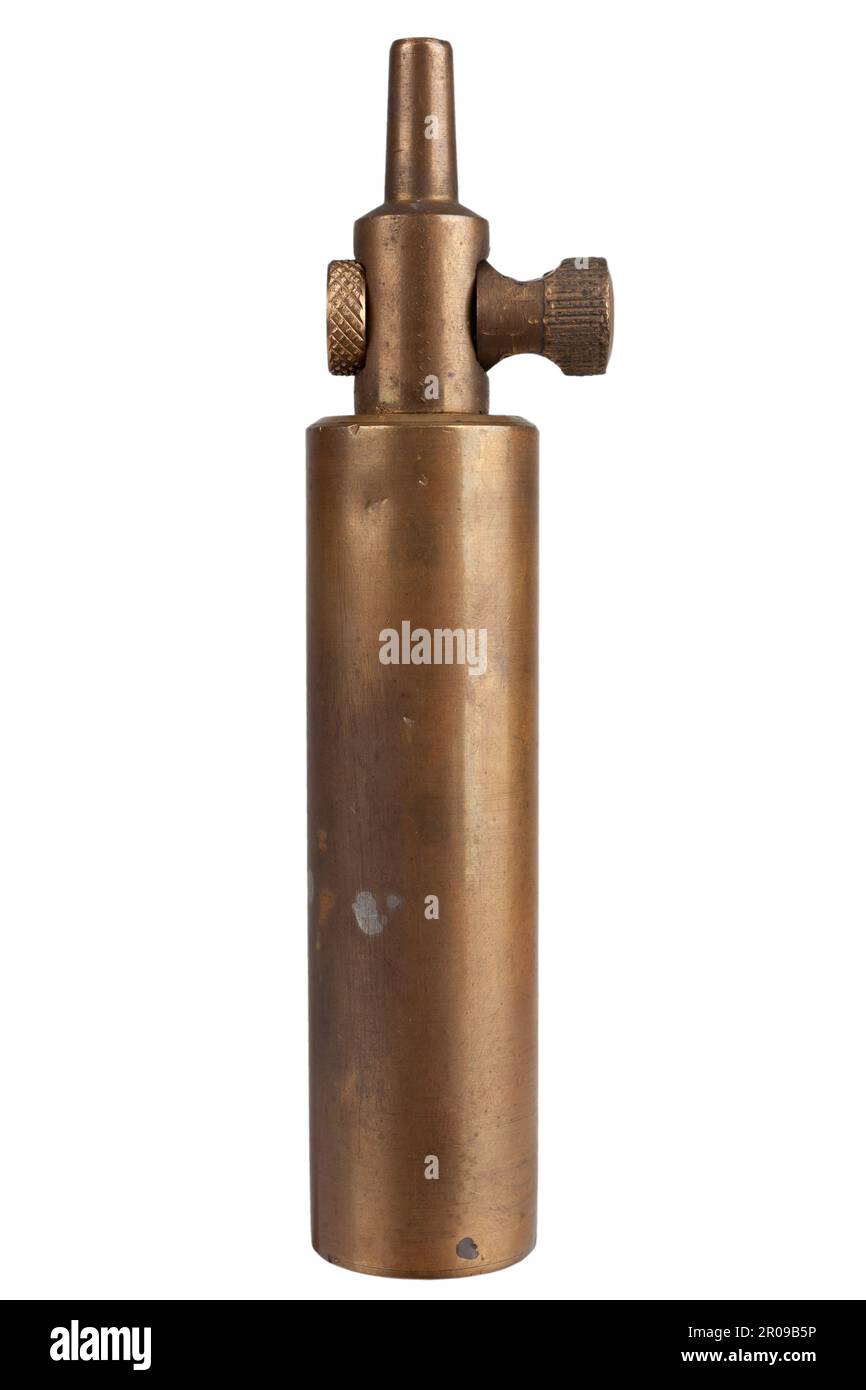 Antique vintage gun powder flask isolated on white Stock Photo - Alamy