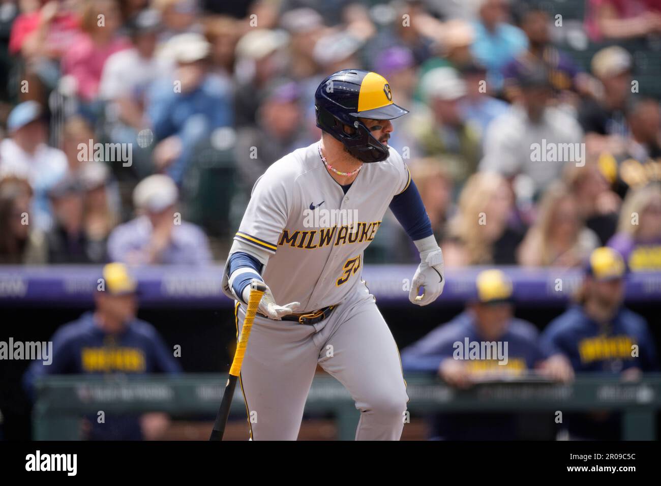 Milwaukee Brewers designated hitter Jesse Winker (33) in the third ...