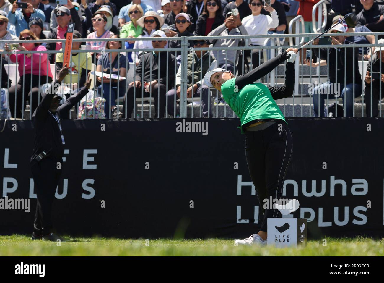 Australia's Stephanie Kyriacou hits from the first tee during the ...