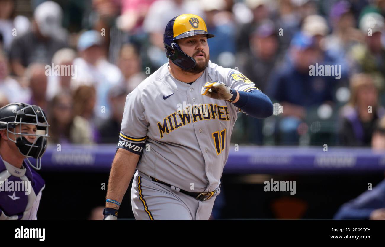 Milwaukee Brewers first baseman Rowdy Tellez (11) in the third inning ...