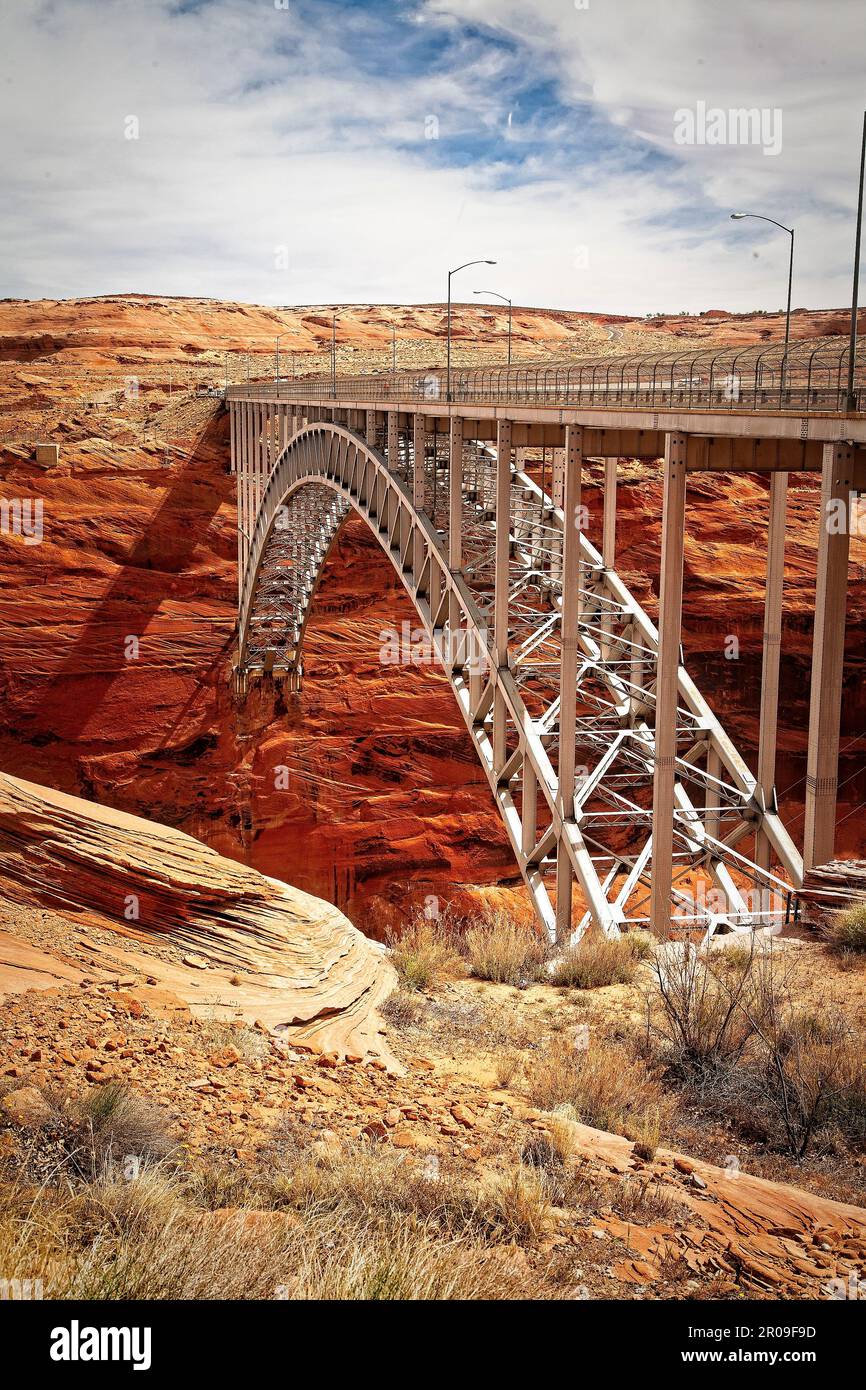 The Glen Canyon Bridge is located by Glen Canyon Dam and is a steel ...