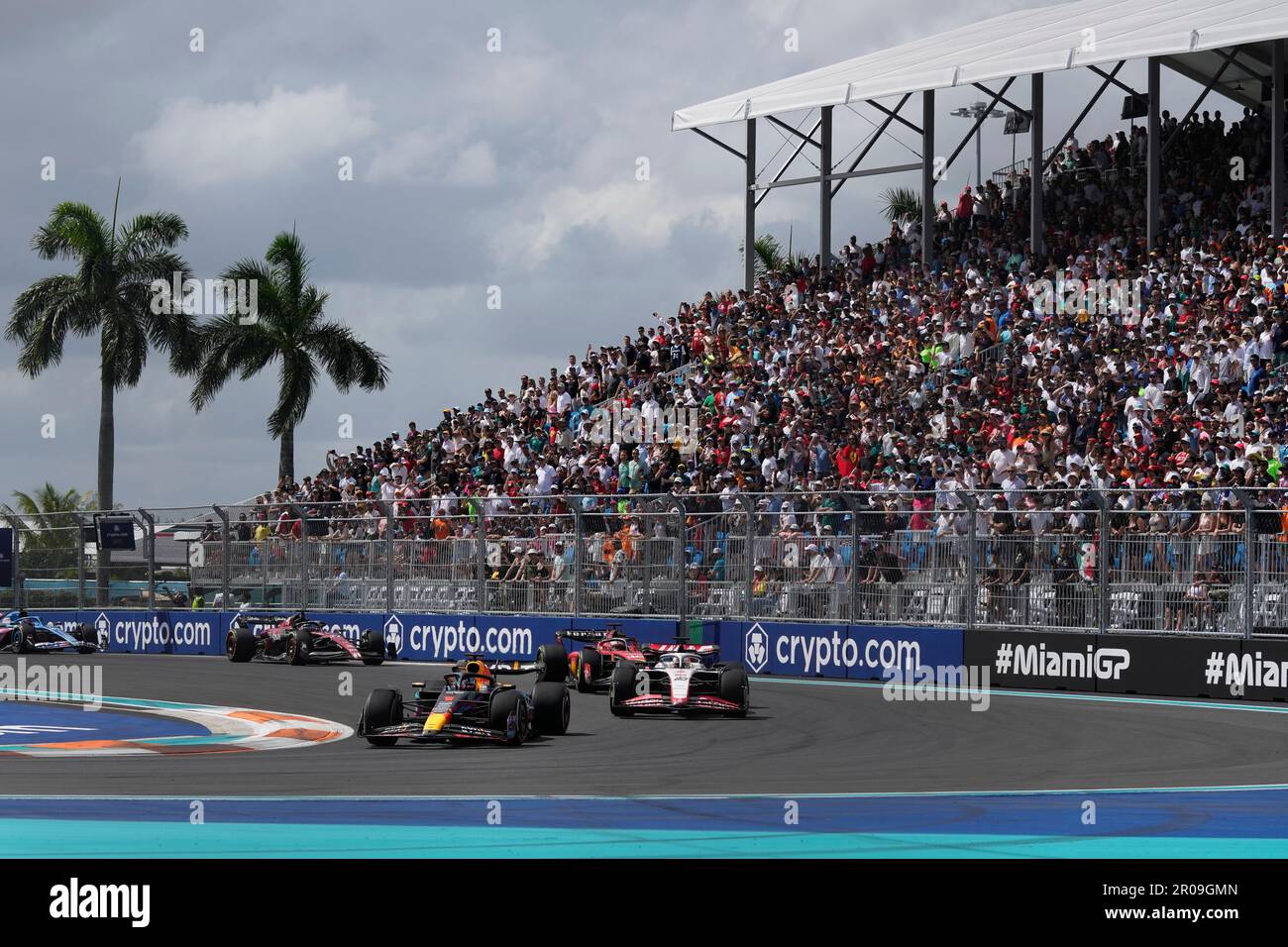 Red Bull driver Max Verstappen, front, of the Netherlands, takes a ...