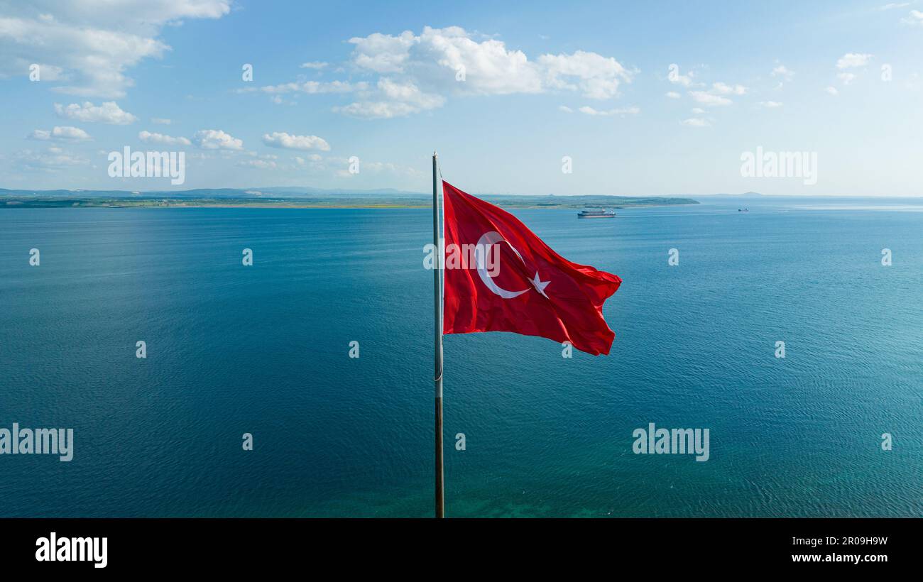 Turkish flag. Red Turkish flag waving on the sea Stock Photo - Alamy