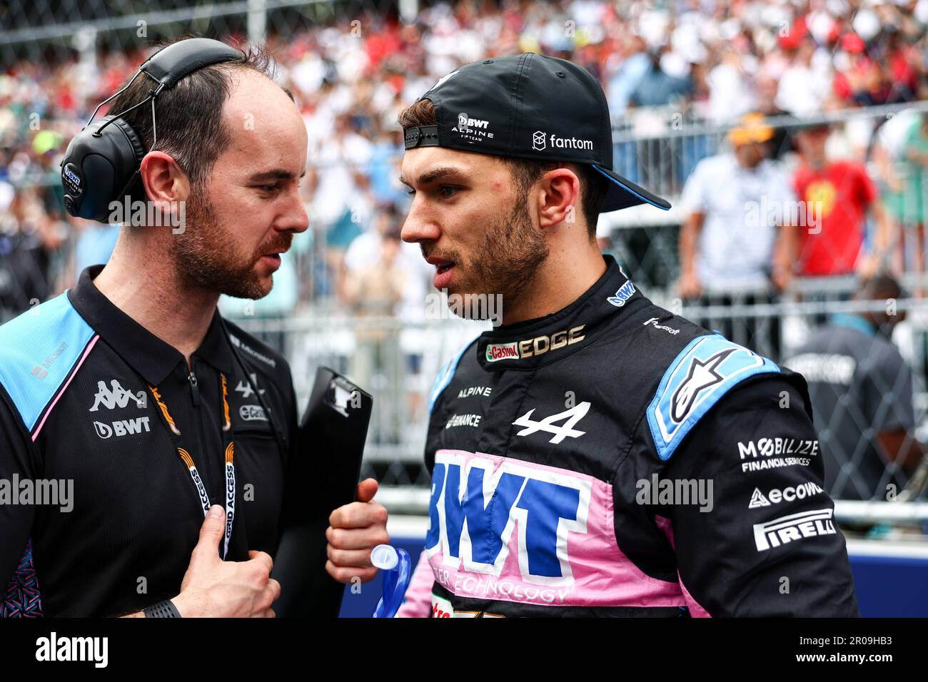 Miami, USA. 07th May, 2023. Pierre Gasly (FRA) Alpine F1 Team on the grid with Karel Loos (BEL ...