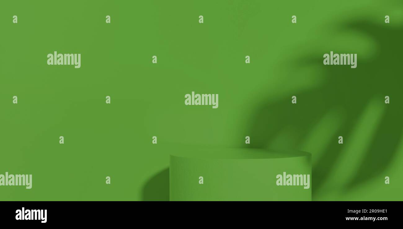 Platform podium with natural light on green background for product ...