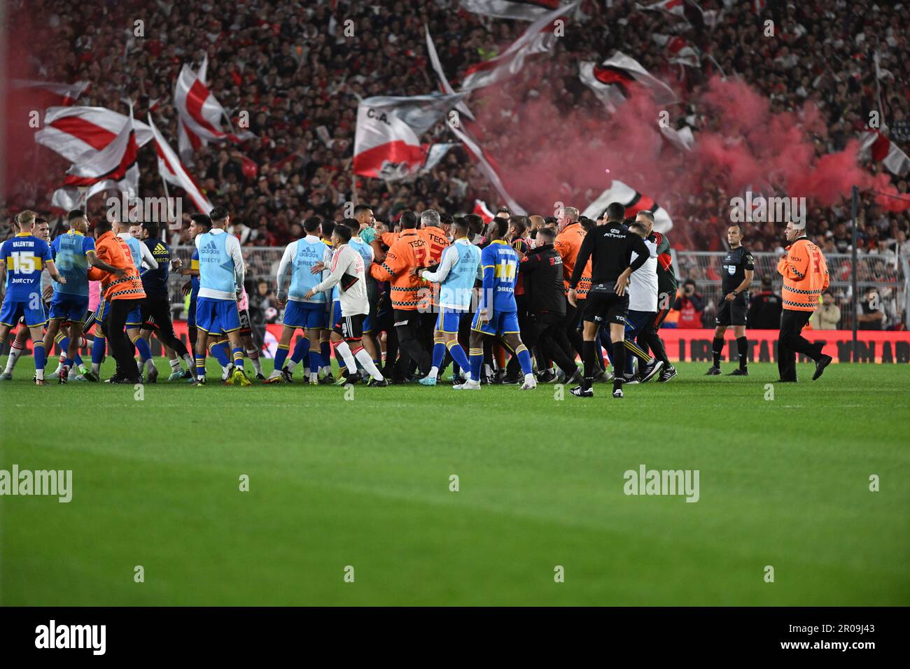 Buenos Aires, Argentina, 07th May, 2023. Players of River Plate fight ...