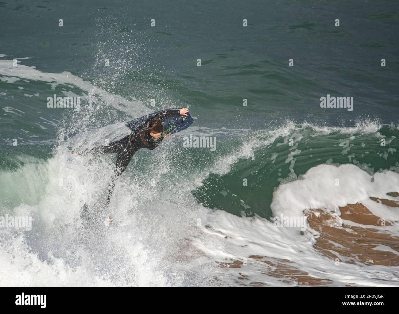 Surfers braving the waves at Knight's Beach, South Australia Stock ...