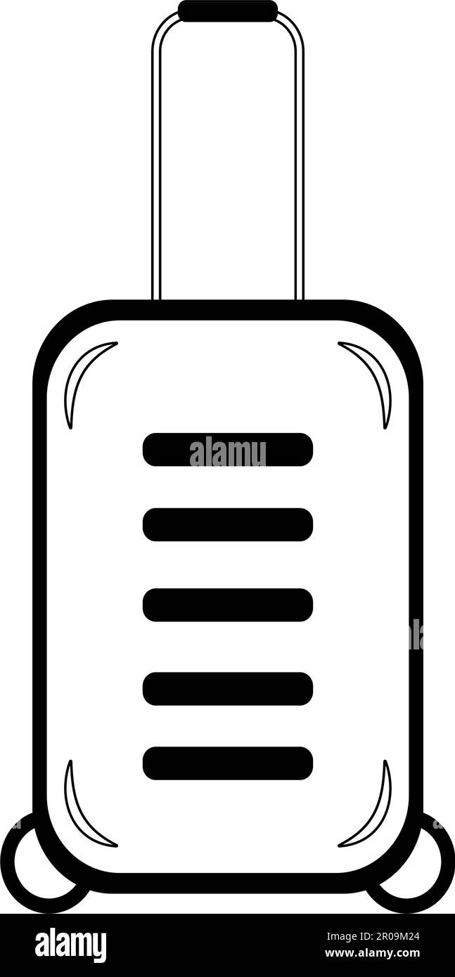Outline image of a travel suitcase on wheels with a handle. Suitcase ...