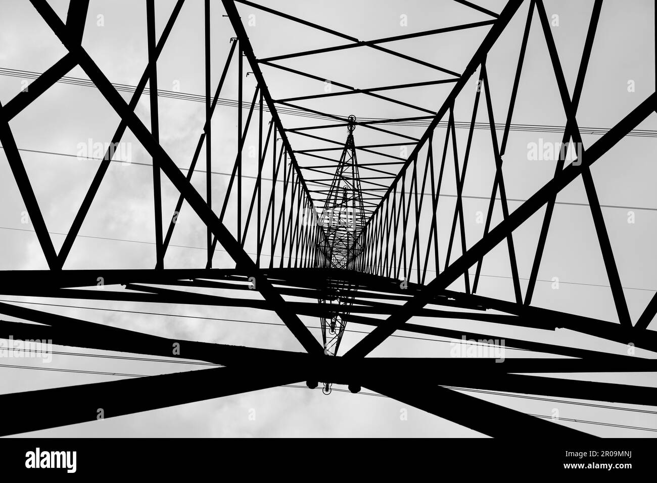 electricity line.Pylon of the electricity power line.Inside view Stock ...