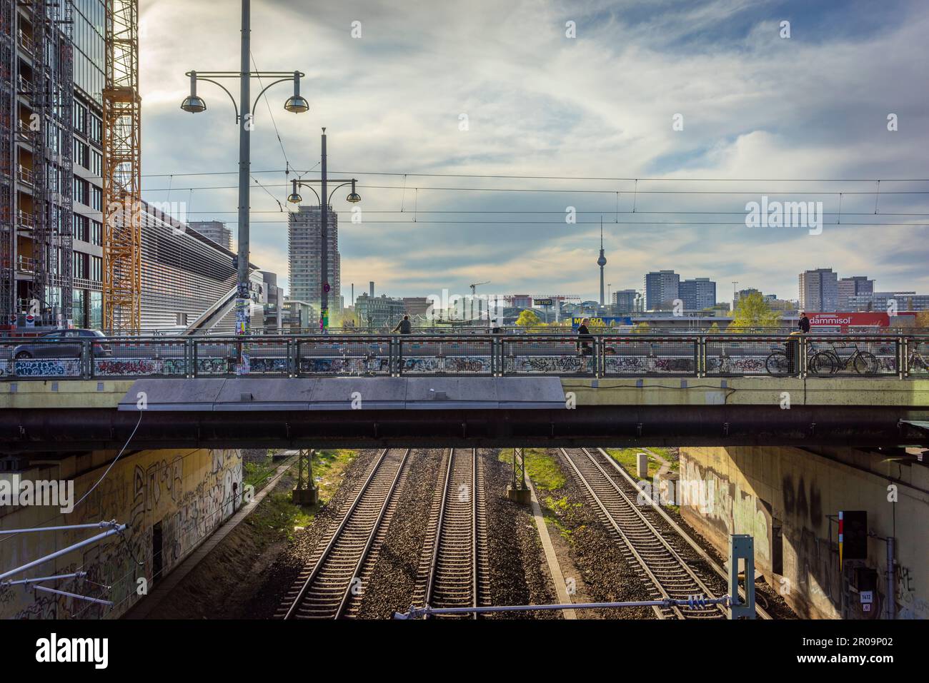Warschauer Brücke,(Warschauer bridge) with the TV tower visible in the ...