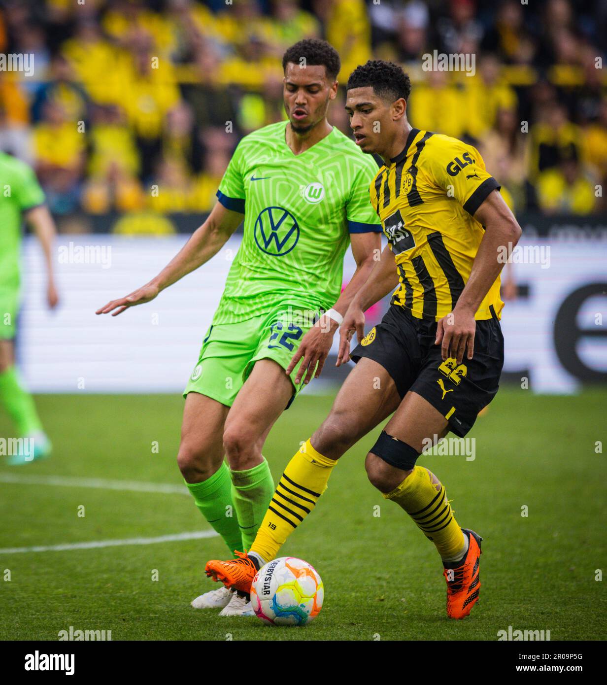 Dortmund, Germany. 07th Mai, 2023. Felix Nmecha (WOB), Jude Bellingham ...