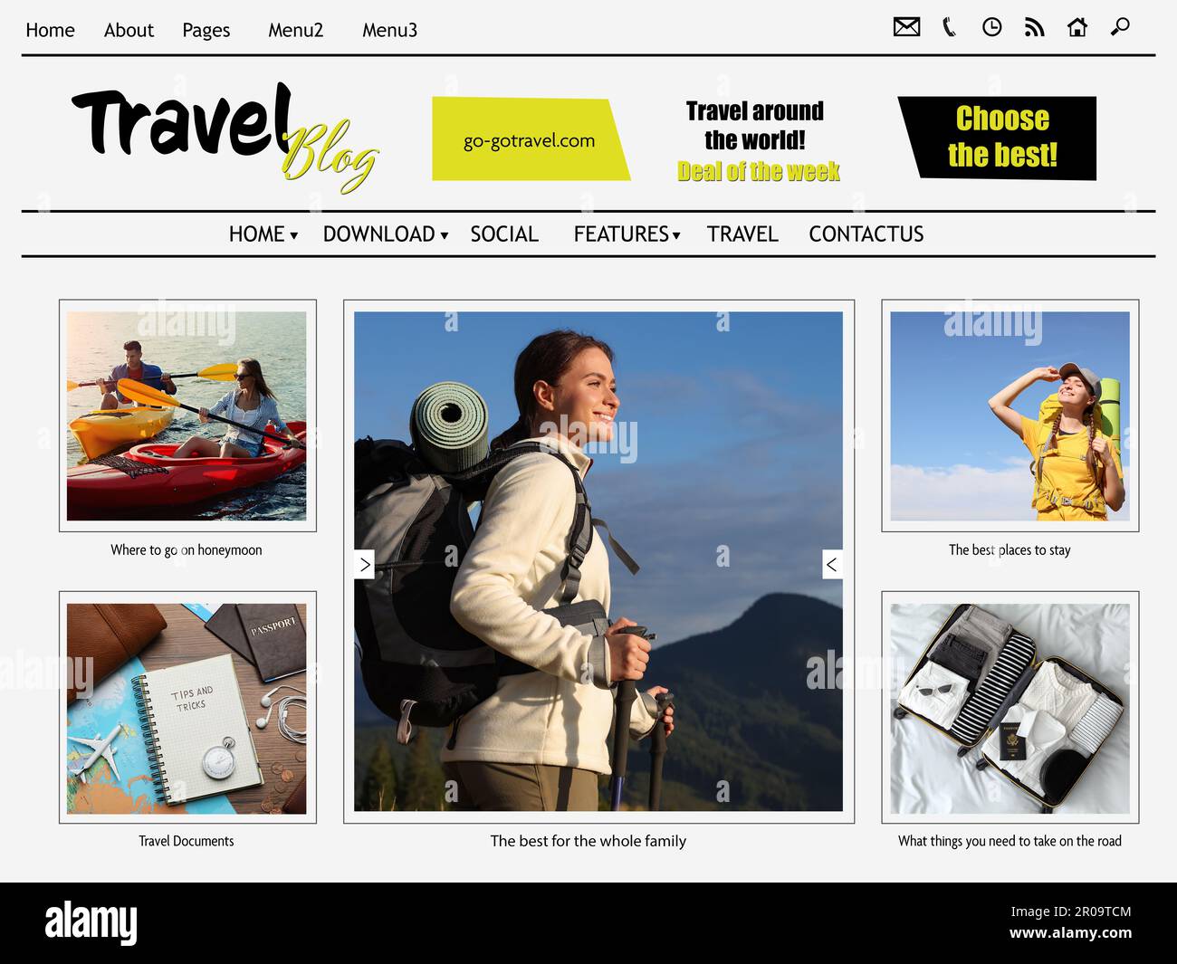 Homepage design of travel blog web site Stock Photo - Alamy