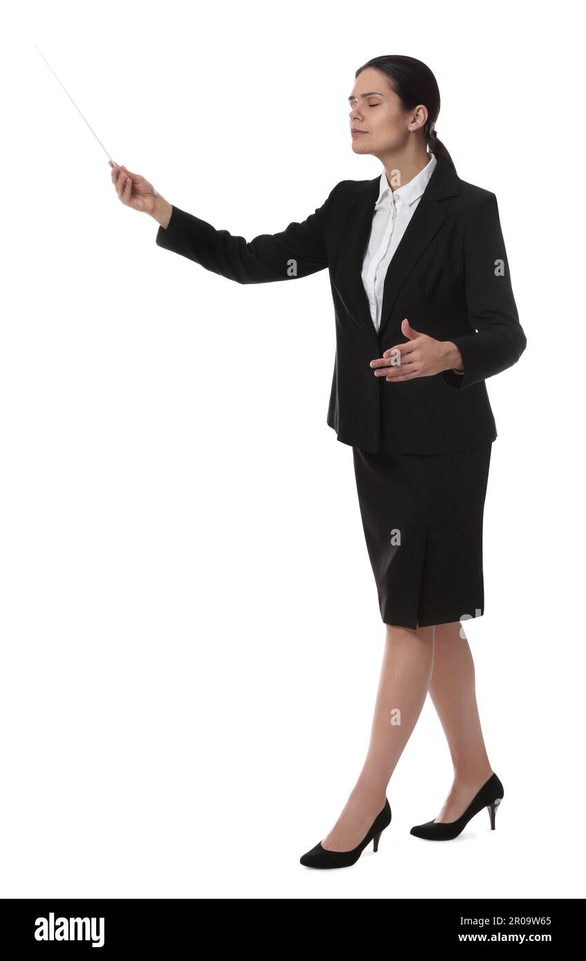 Professional young conductor with baton on white background Stock Photo ...