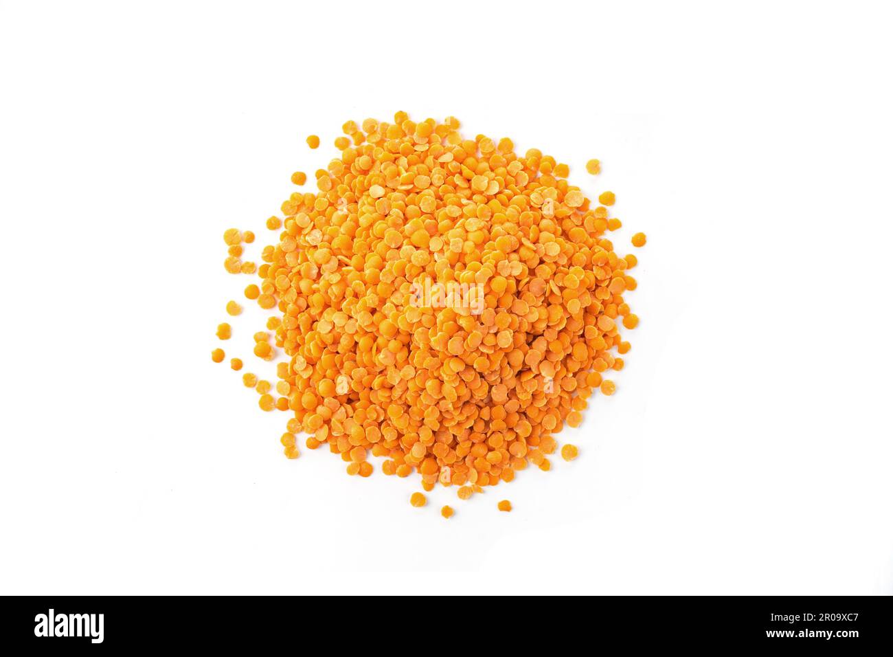 Red lentils pile isolated. Dry orange lentil grains, heap of dal, raw daal, dhal, masoor, Lens ...
