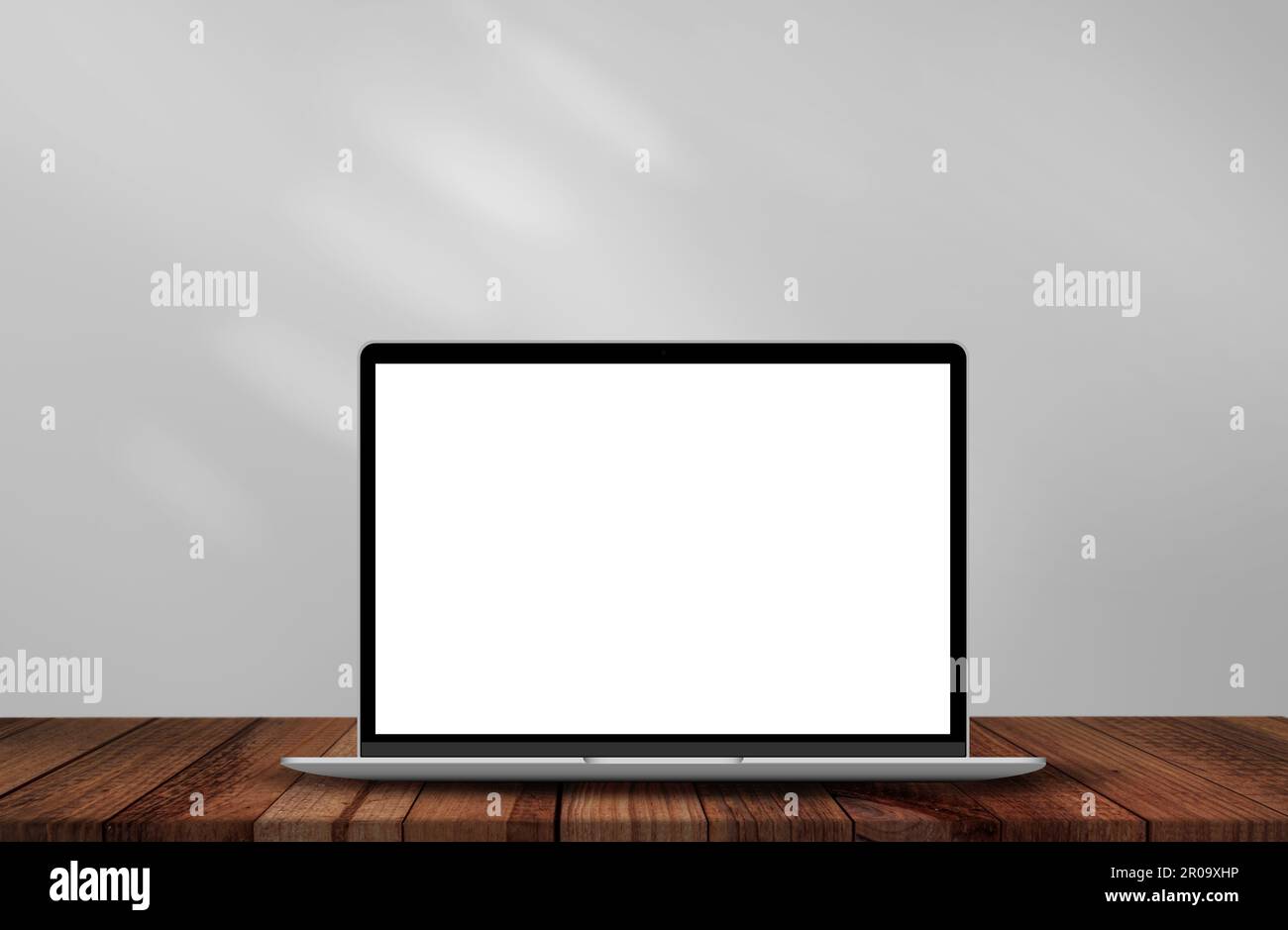 Mockup of Laptop with white screen and grey background. Open desktop on ...