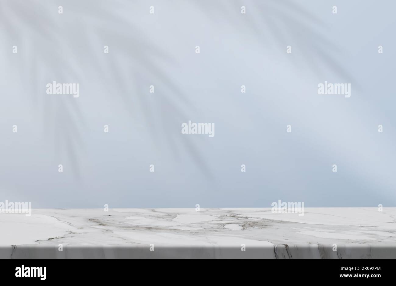 Empty marble table for product mockup and blue background. Modern ...