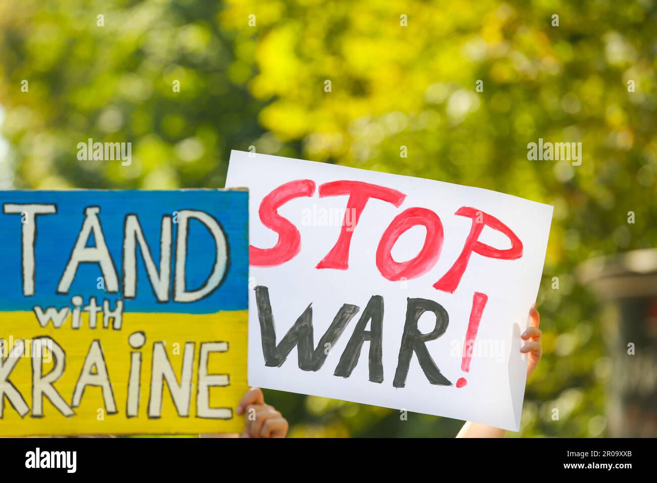 Rally dedicated to support Ukraine. People holding posters outdoors ...