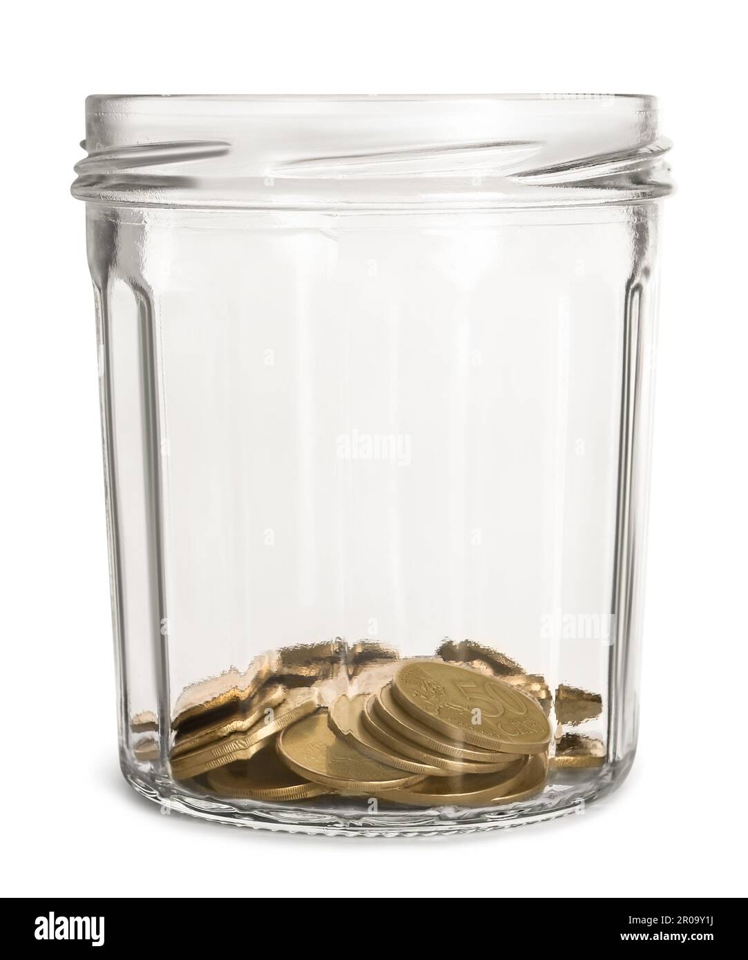 Glass jar with coins isolated on white Stock Photo - Alamy