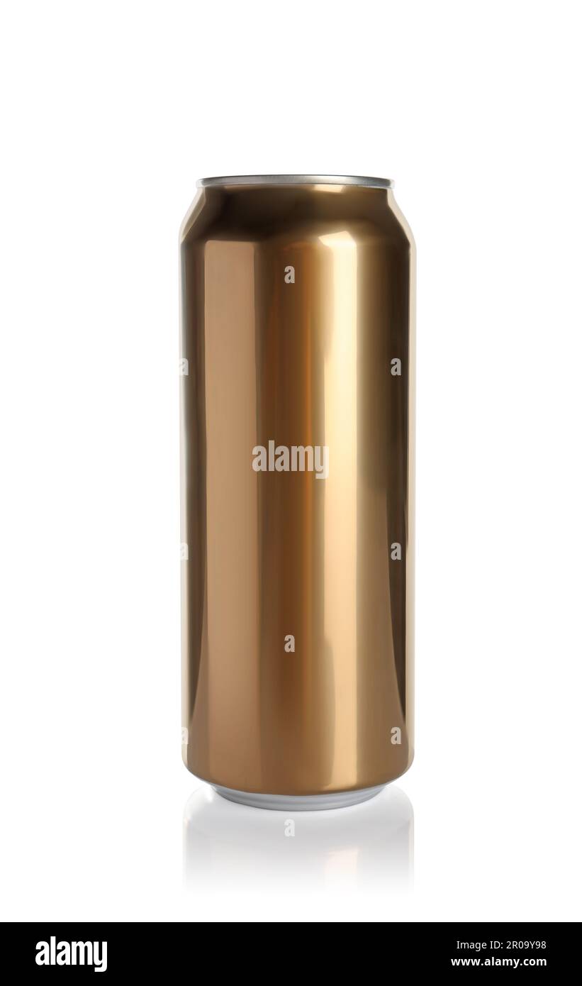 Golden aluminum can with drink isolated on white Stock Photo - Alamy