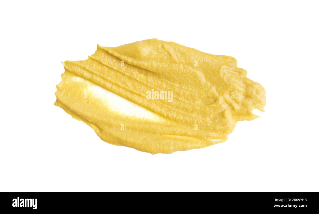 Tasty mustard isolated on white, top view. Spicy sauce Stock Photo - Alamy