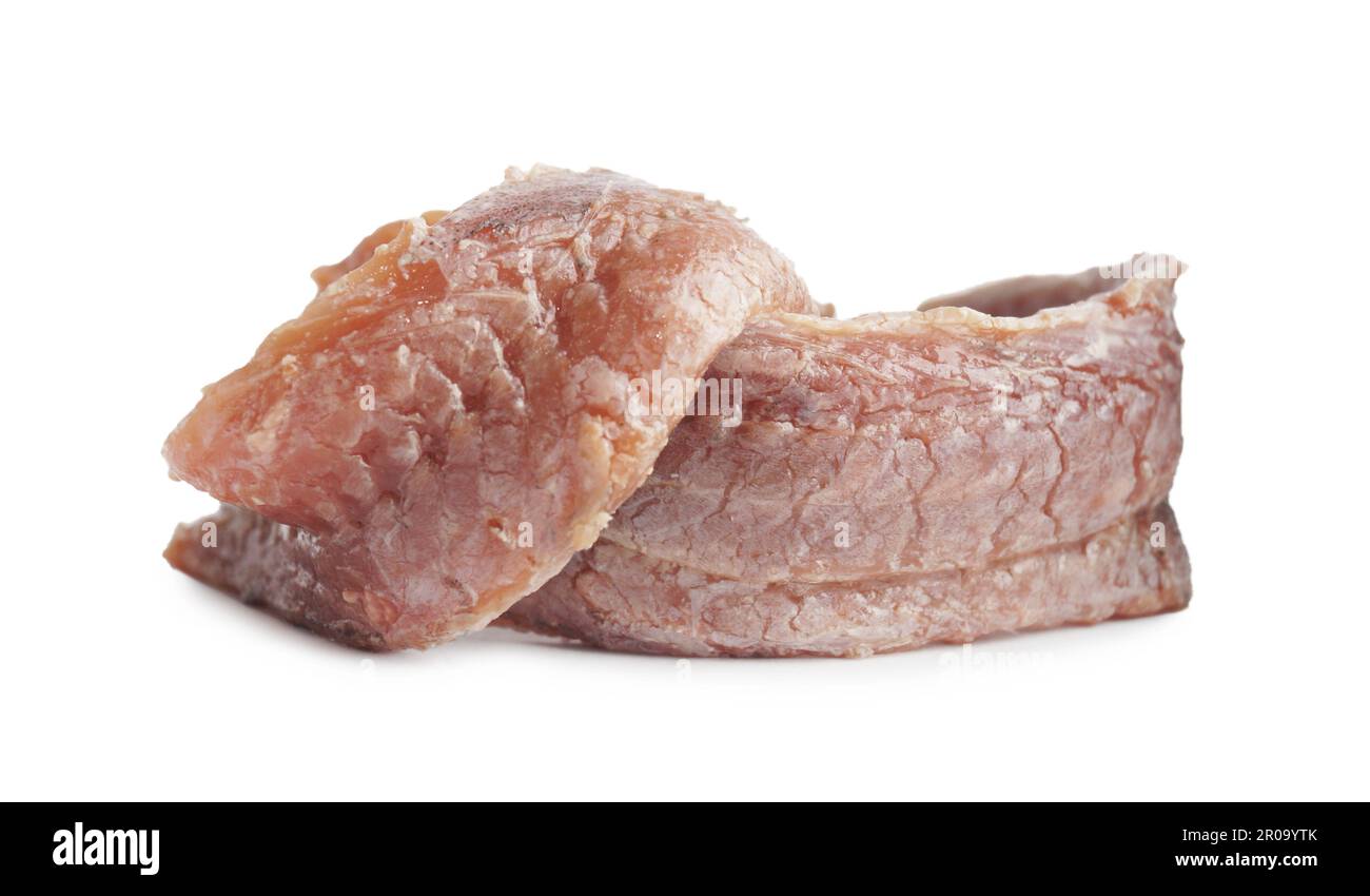 Delicious salted anchovy fillets on white background Stock Photo - Alamy