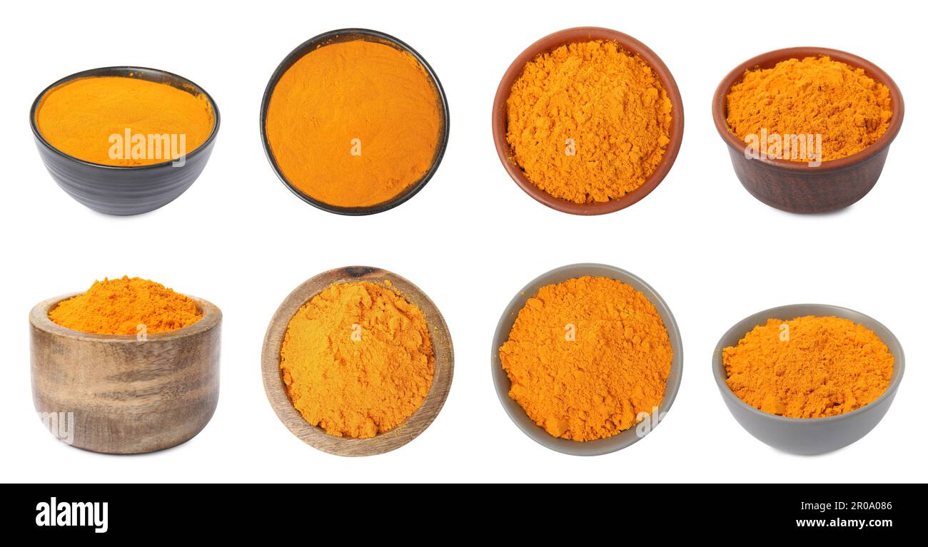 Set with saffron powder on white background Stock Photo - Alamy
