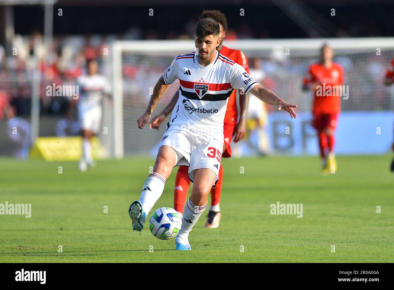 SAO PAULO,BRAZIL - MAY 7: Beraldo of São Paulo FC passes the ball ...