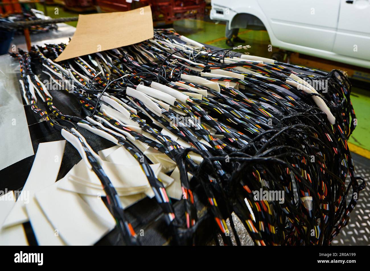 Cables prepared for automobile electric system in workshop Stock Photo ...