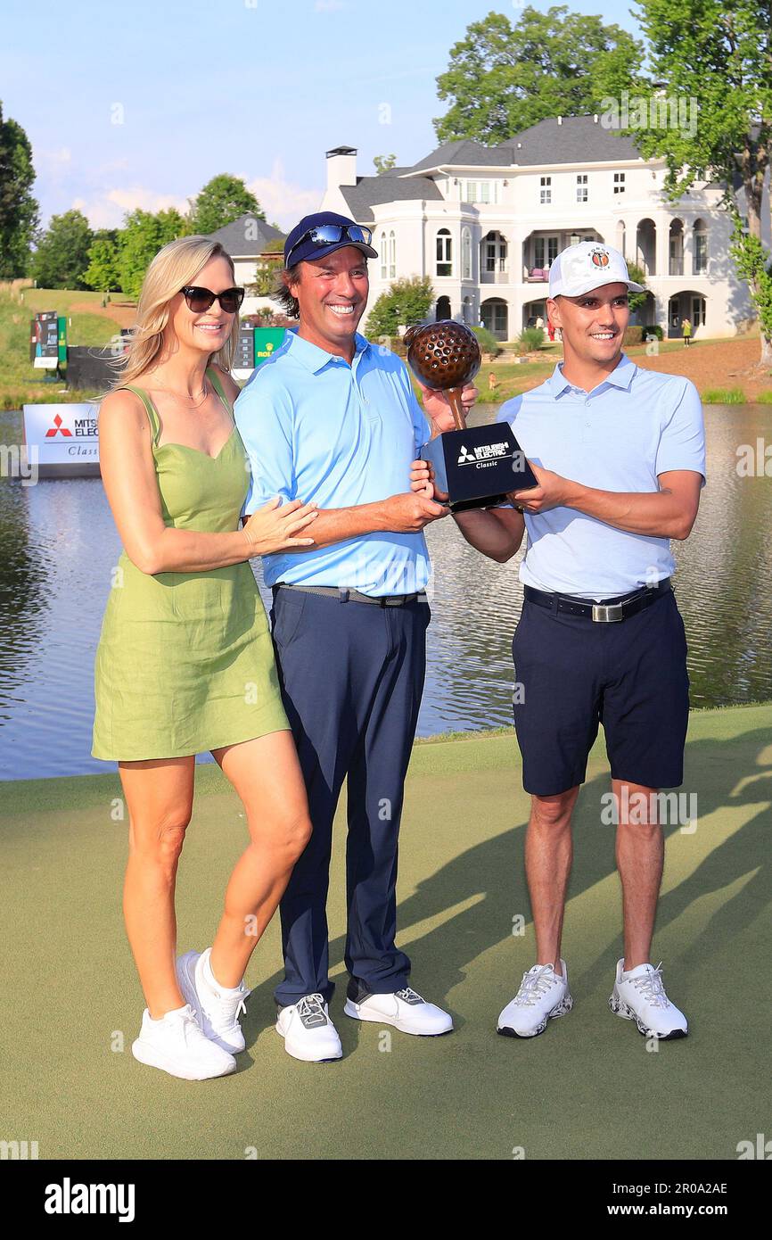 DULUTH, GA - MAY 07: Kelly Norcott Ames and Ryan Ames holds the trophy ...