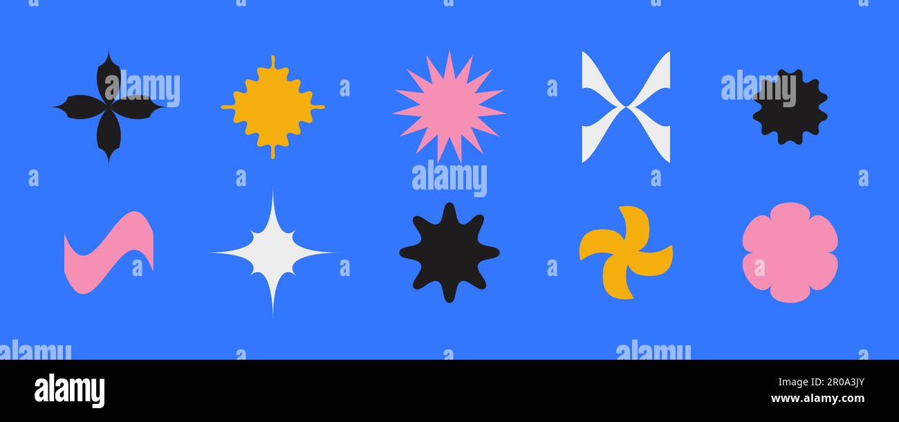 Geometric primitive shapes collection. Abstract stars, flowers, waves ...