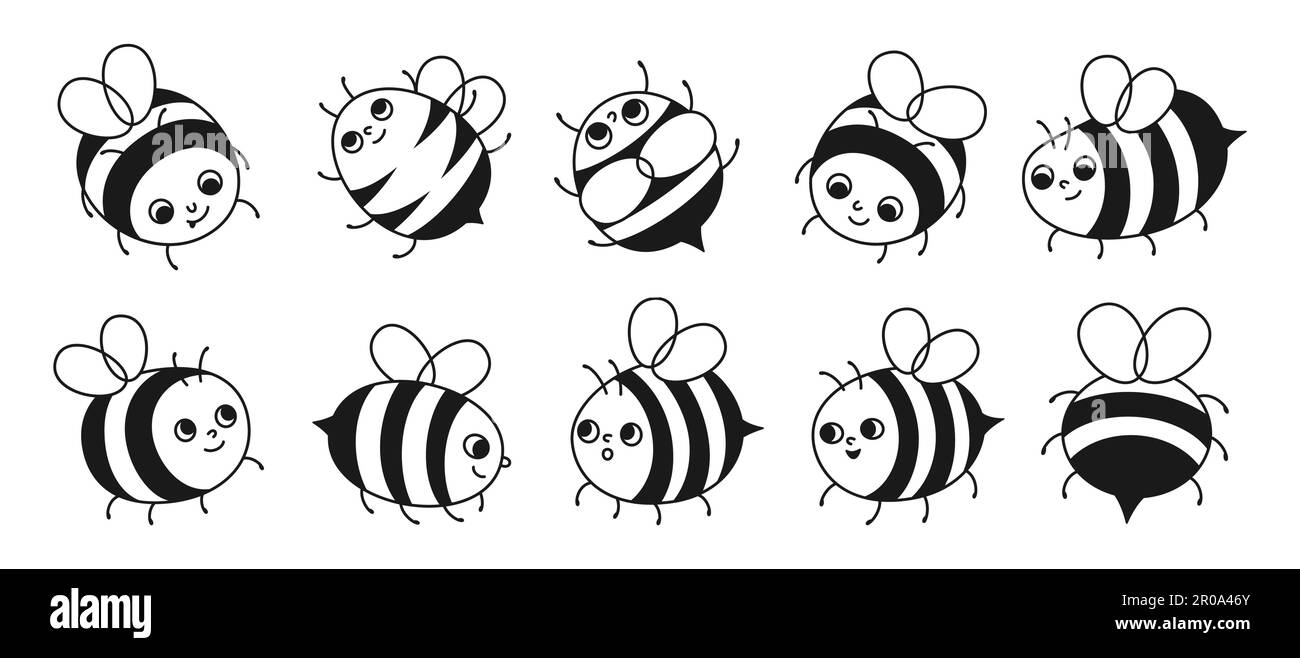 Bee honey characters cute sign set. Comics kids honeybee insect ...
