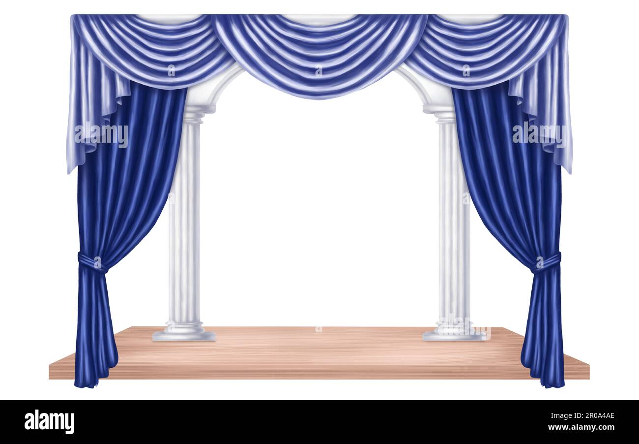 A theater stage with marble columns and satin curtains. Digital ...