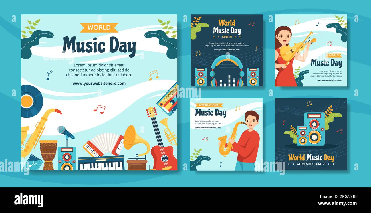 World Music Day Social Media Post Flat Cartoon Hand Drawn Templates ...
