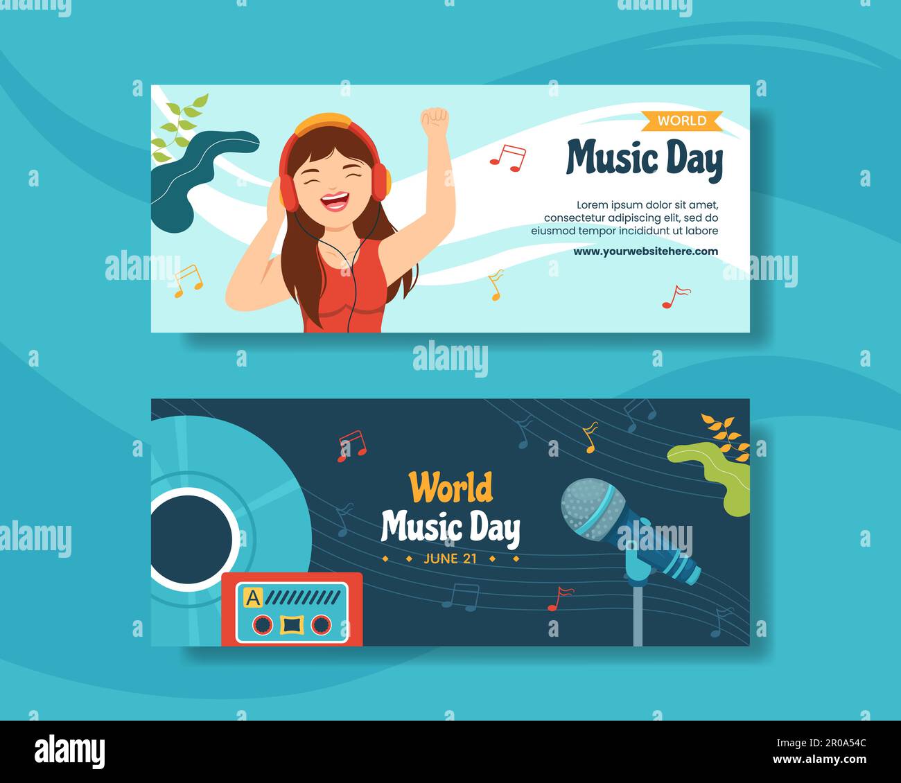 World Music Day Horizontal Banner Cartoon Hand Drawn Templates ...