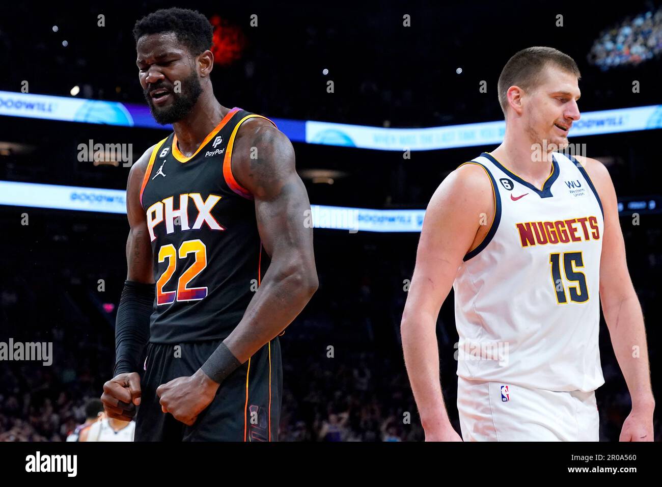 Phoenix Suns center Deandre Ayton (22) celebrates a basket against the ...