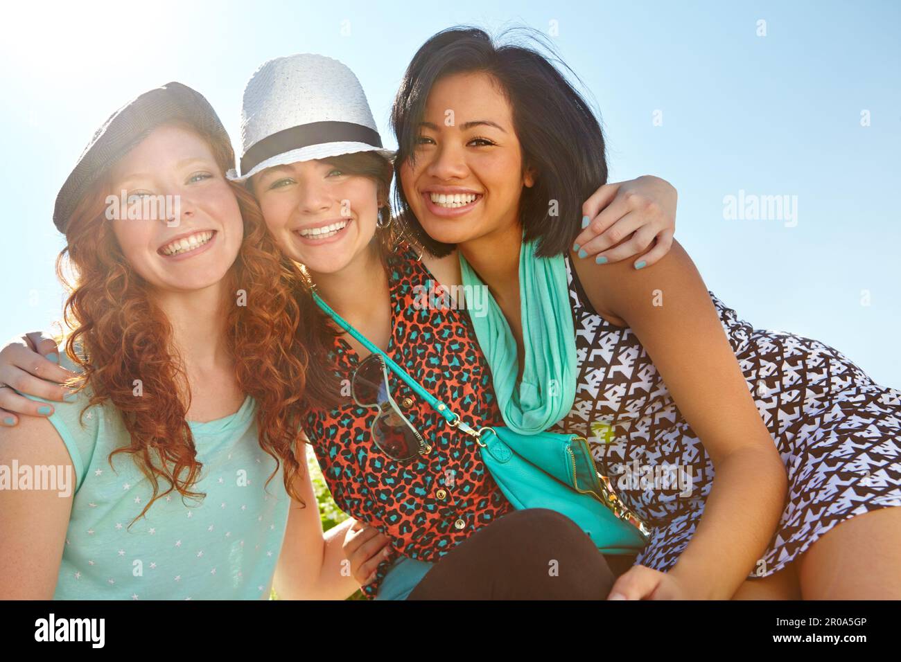 My friends are always there for me. Three teenage girls smiling happily ...