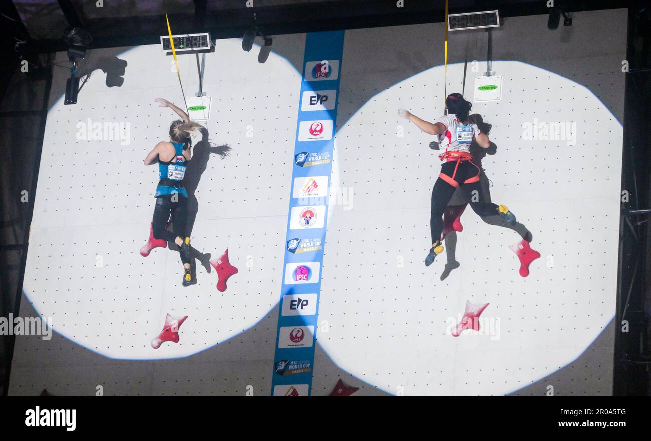 Jakarta, Indonesia. 7th May, 2023. Aleksandra Miroslaw (L) of Poland ...