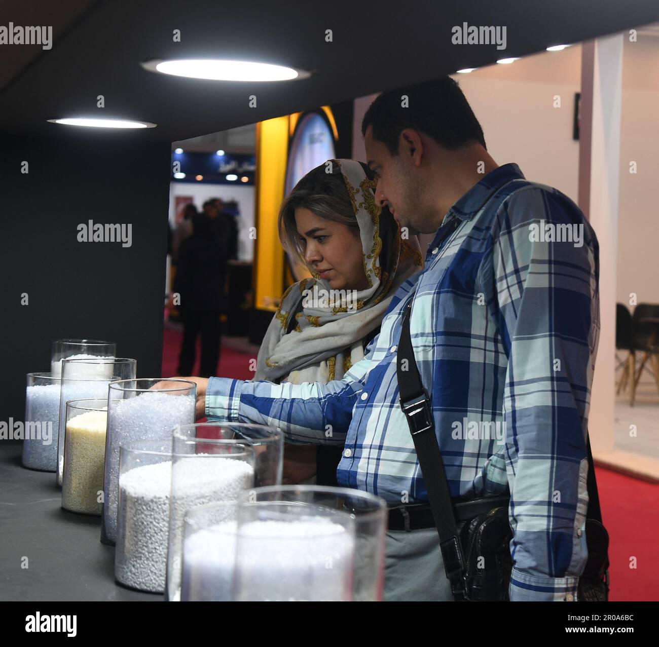Tehran, Iran. 7th May, 2023. People visit a booth at the Iran Expo 2023 ...