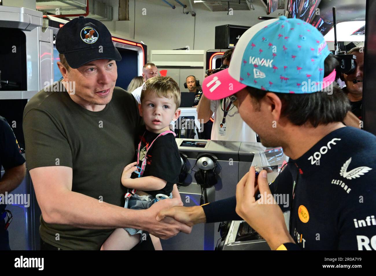 MUSK Elon, founder & CEO of SpaceX & Tesla, with his son X Ã† A-12, in ...