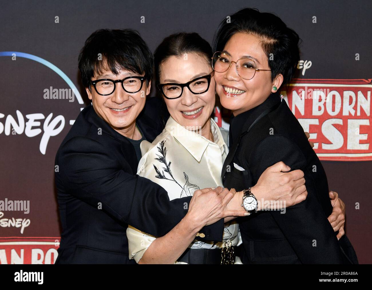 Ke Huy Quan, left, Michelle Yeoh and Echo Quan attend the premiere of ...